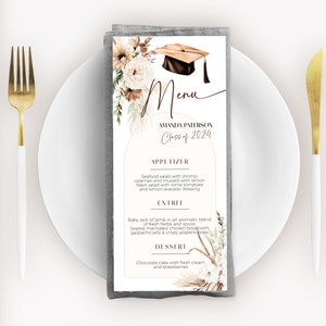 Graduation Menu Template, College Grad Menu Card, BBQ Graduation Menu ...