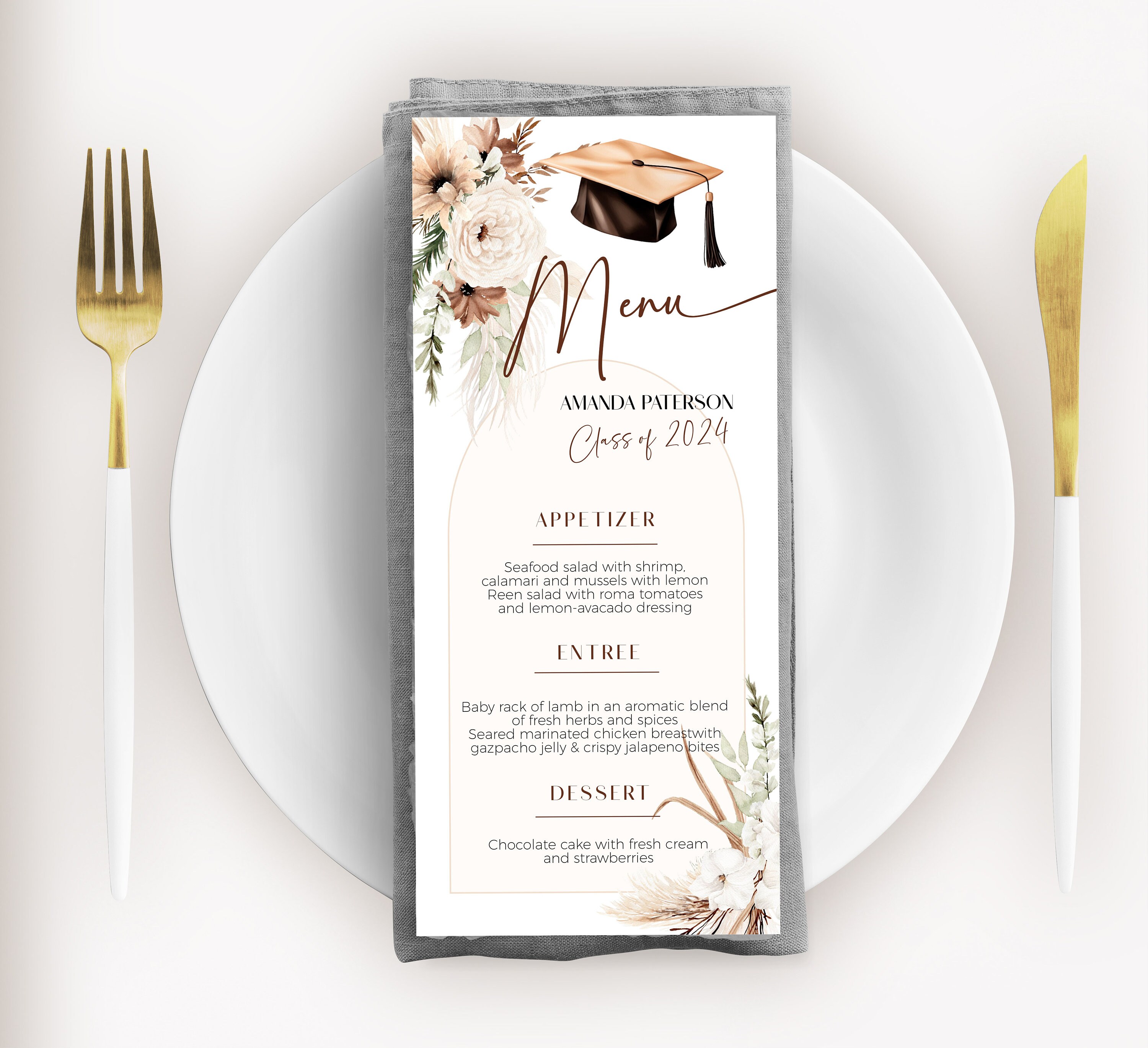 Graduation Menu Template, College Grad Menu Card, BBQ Graduation Menu ...