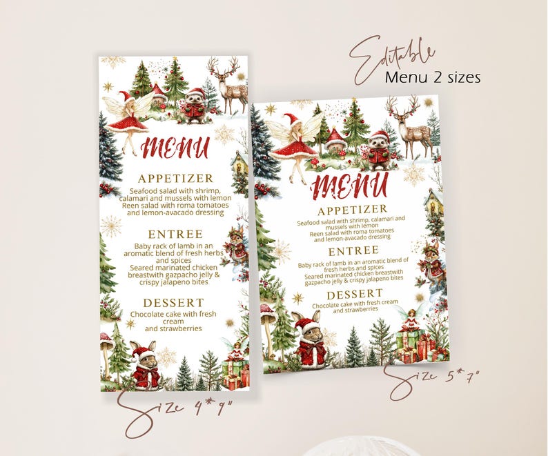Winter Wonderland Menu Card Template, Editable Christmas Menu Card ...