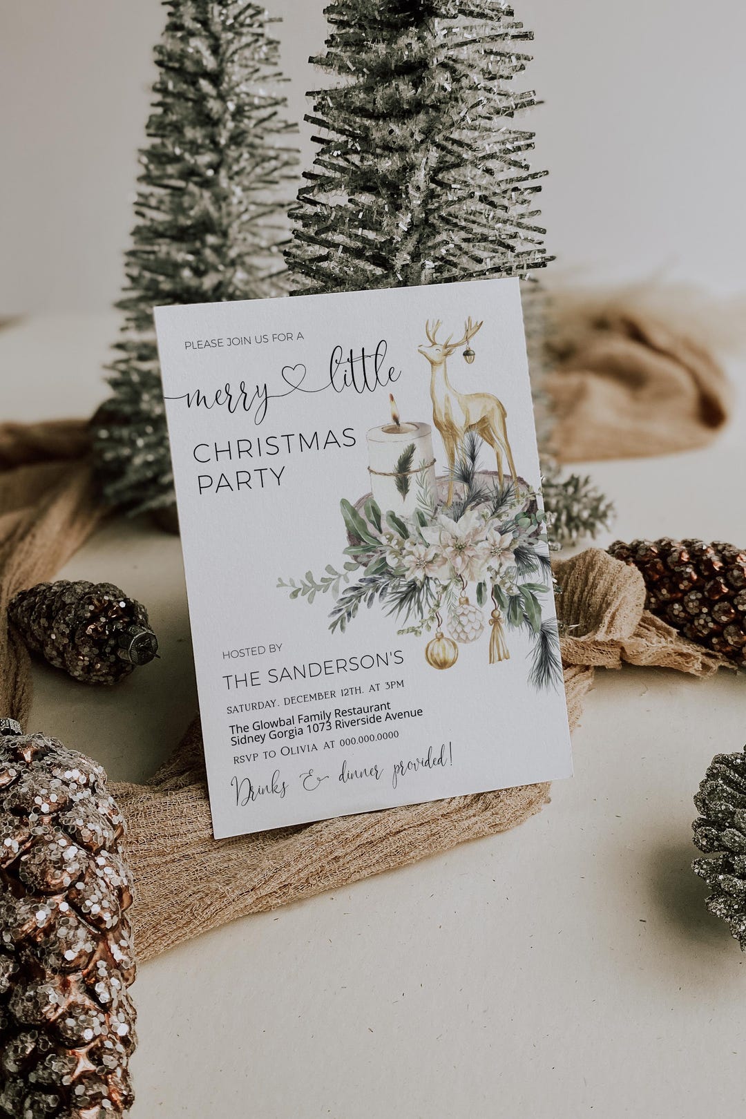 Merry Little Christmas Party Invitation Template, Editable Family ...