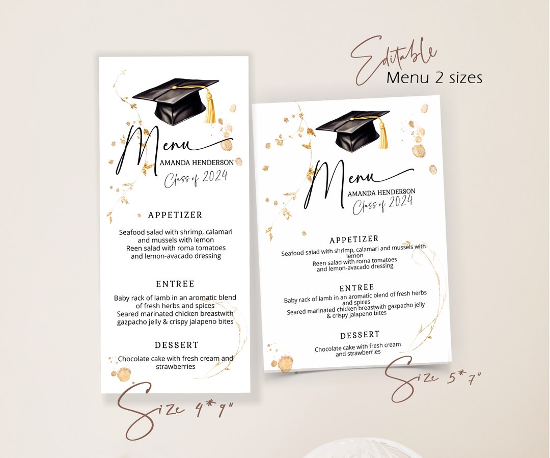 Graduation Dinner Menu, Grad Party Menu, Dinner Menu Template ...