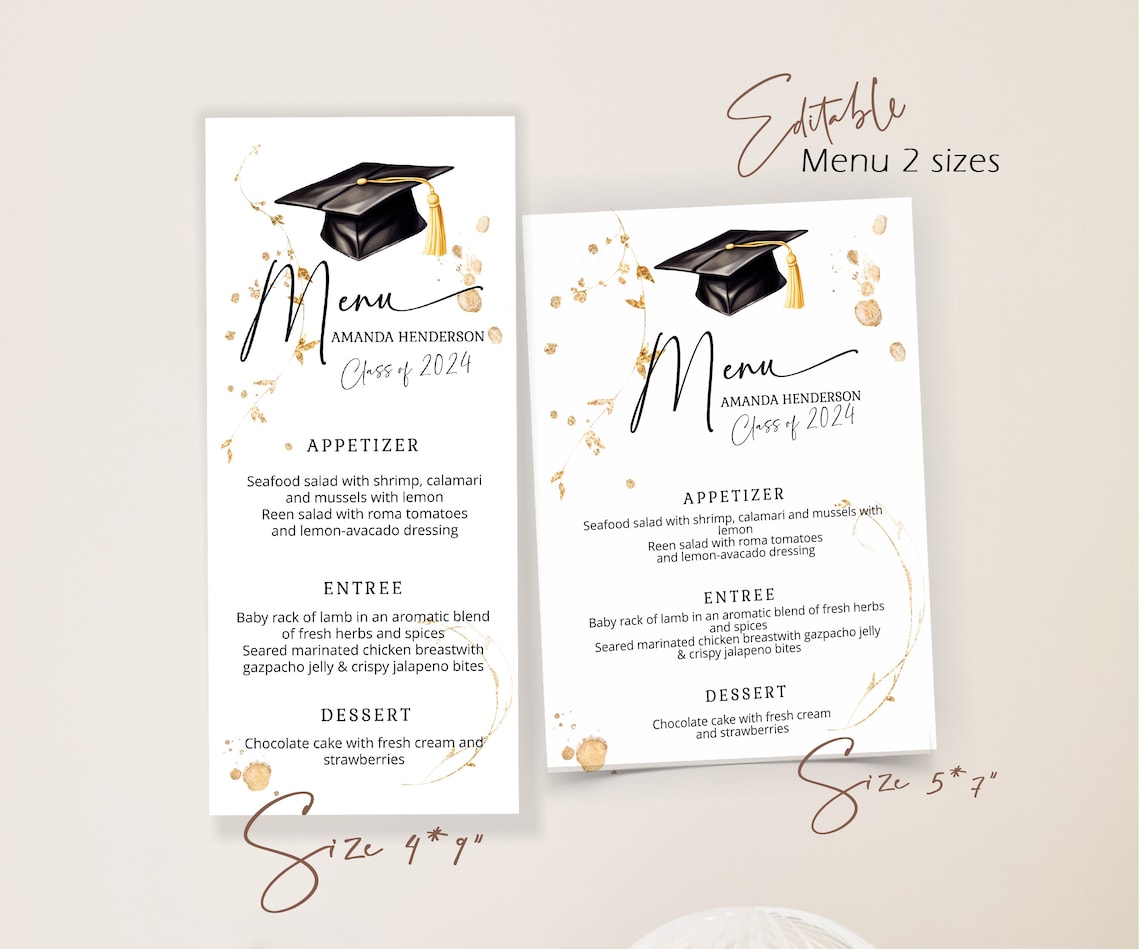 Graduation Dinner Menu, Grad Party Menu, Dinner Menu Template ...