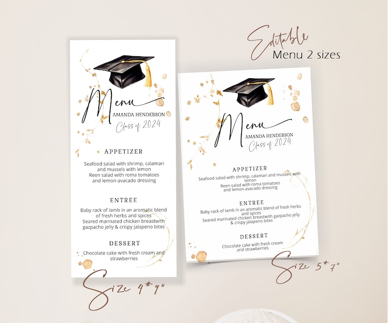 Graduation Dinner Menu, Grad Party Menu, Dinner Menu Template ...