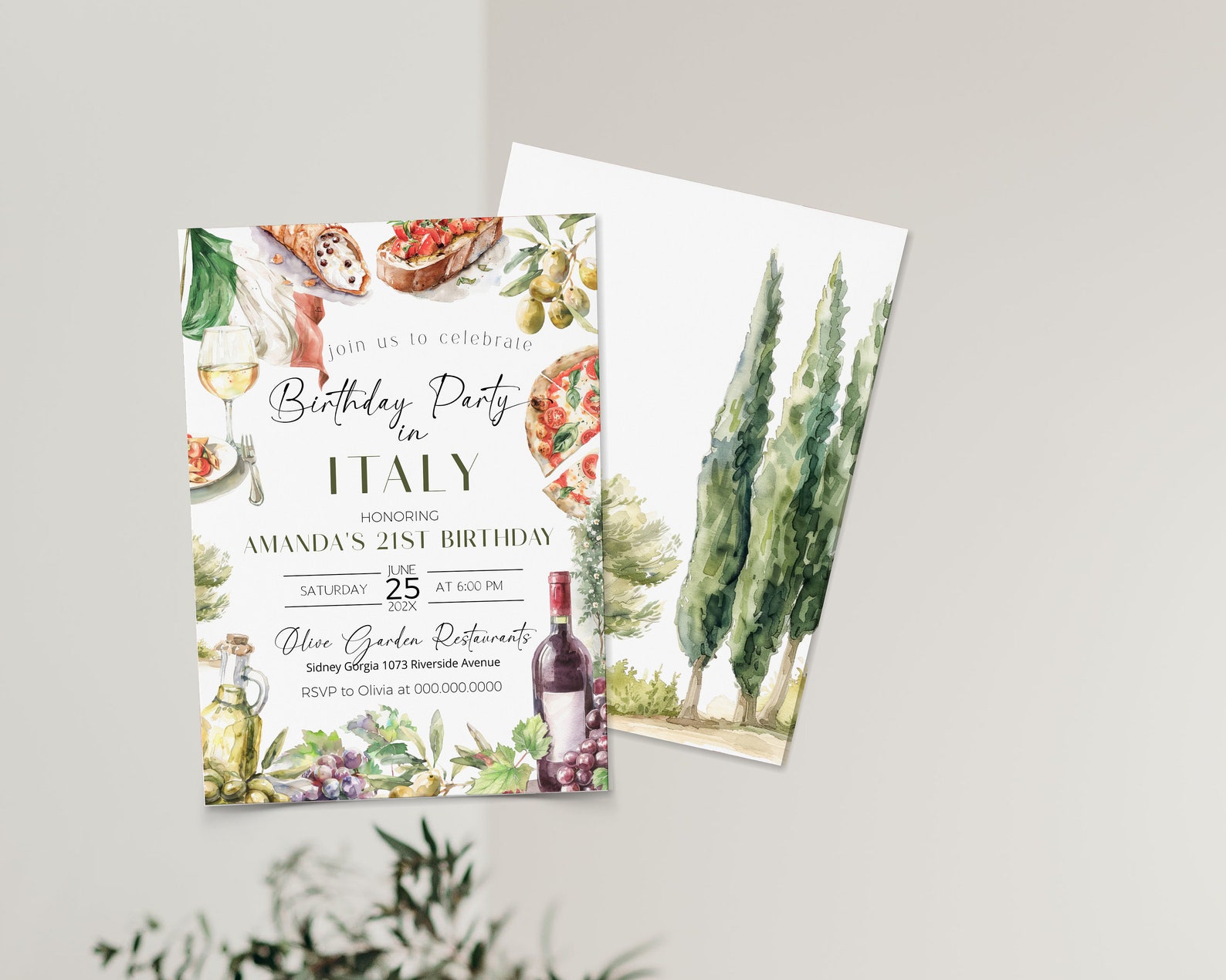 Birthday Party in Italy Invitation Template, Editable 21st Birthday ...