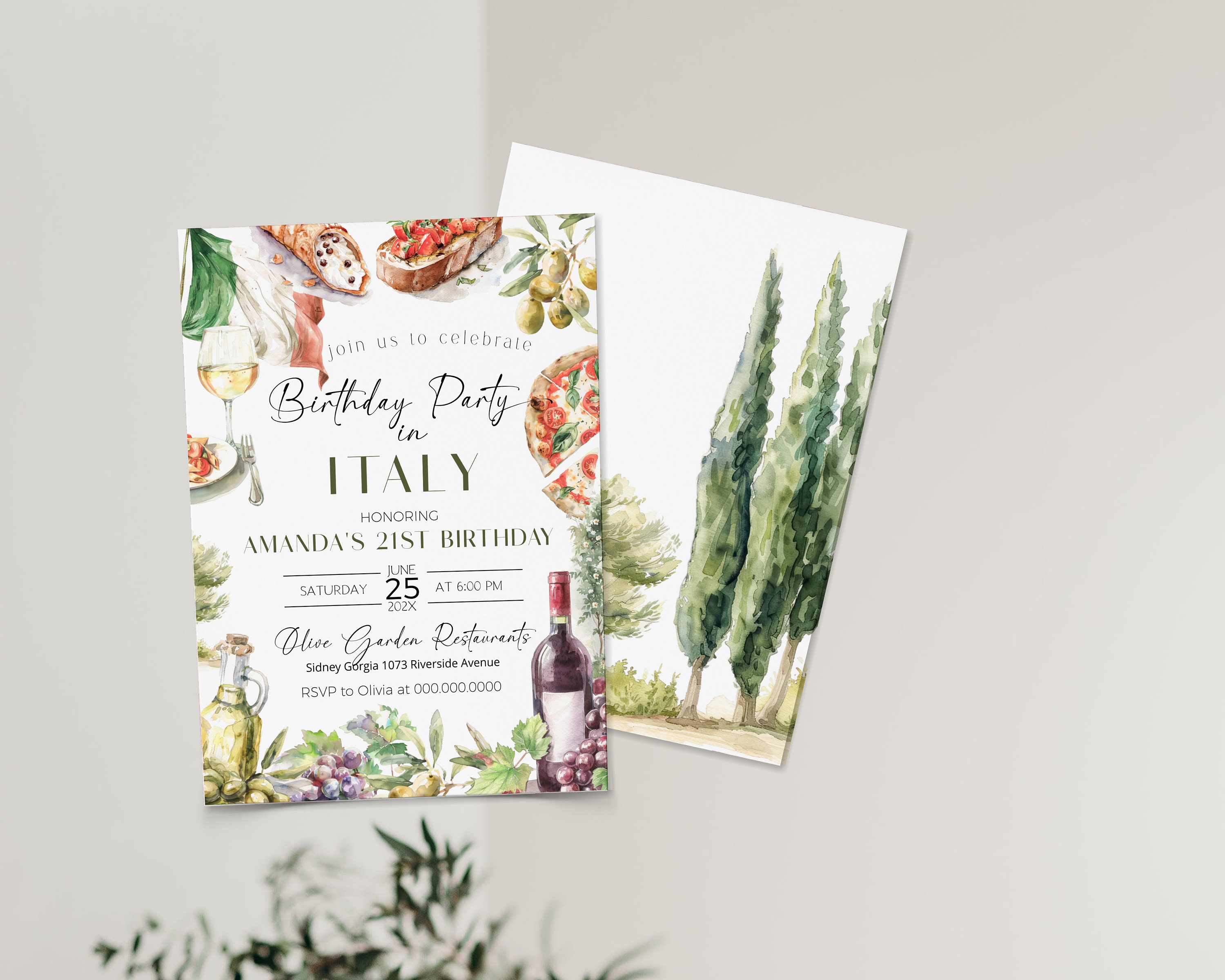 Birthday Party in Italy Invitation Template, Editable 21st Birthday ...