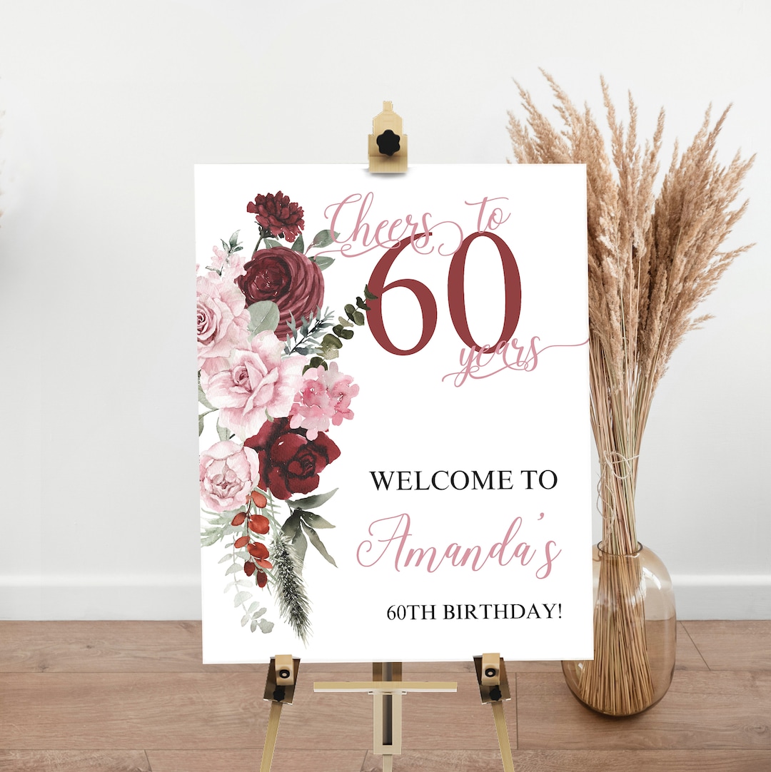 Cheers to 60 Years Welcome Sign Template, Editable Boho Custom Sign ...