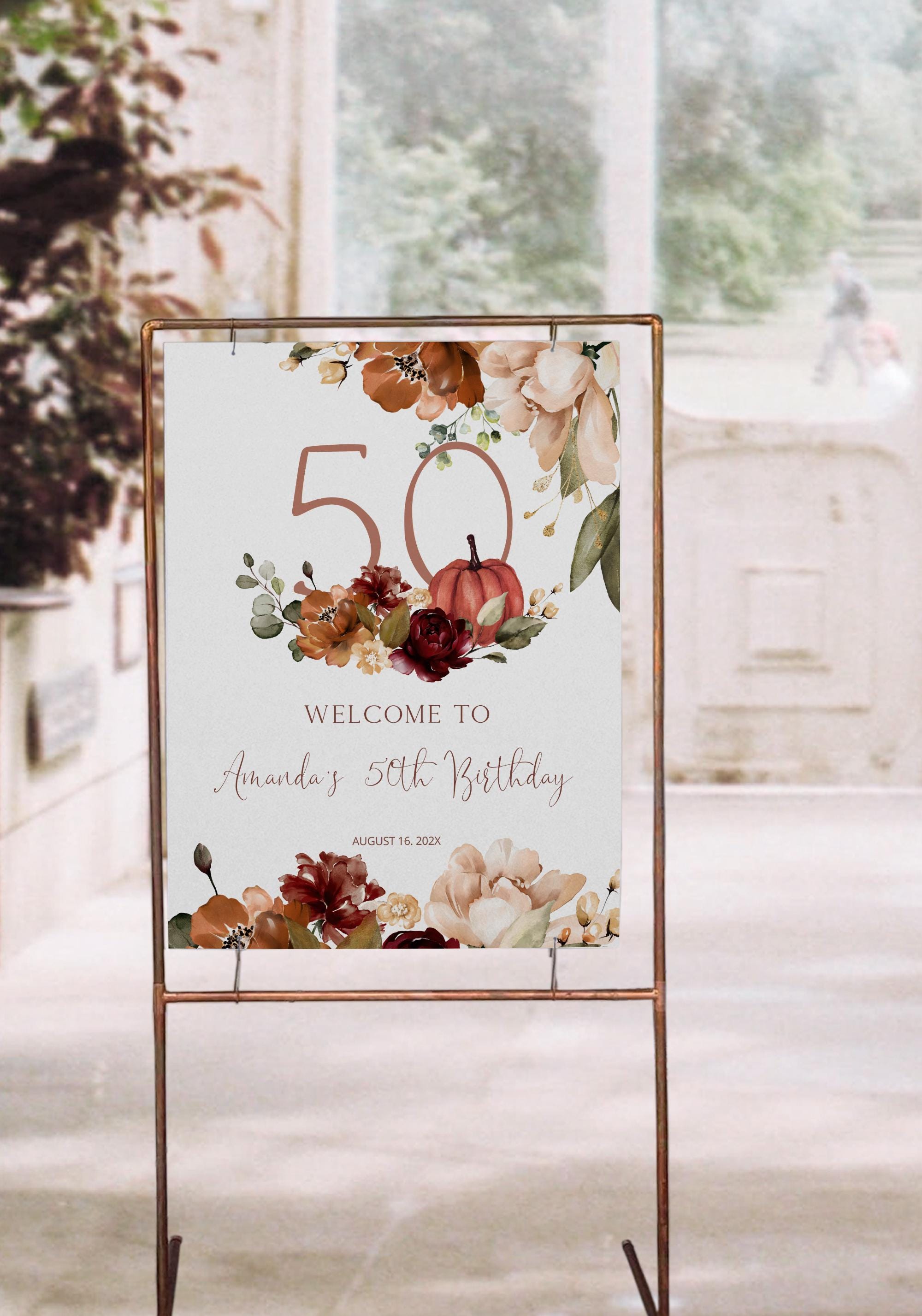 50th Birthday Welcome Sign Template, Editable Fall Boho Floral Birthday ...