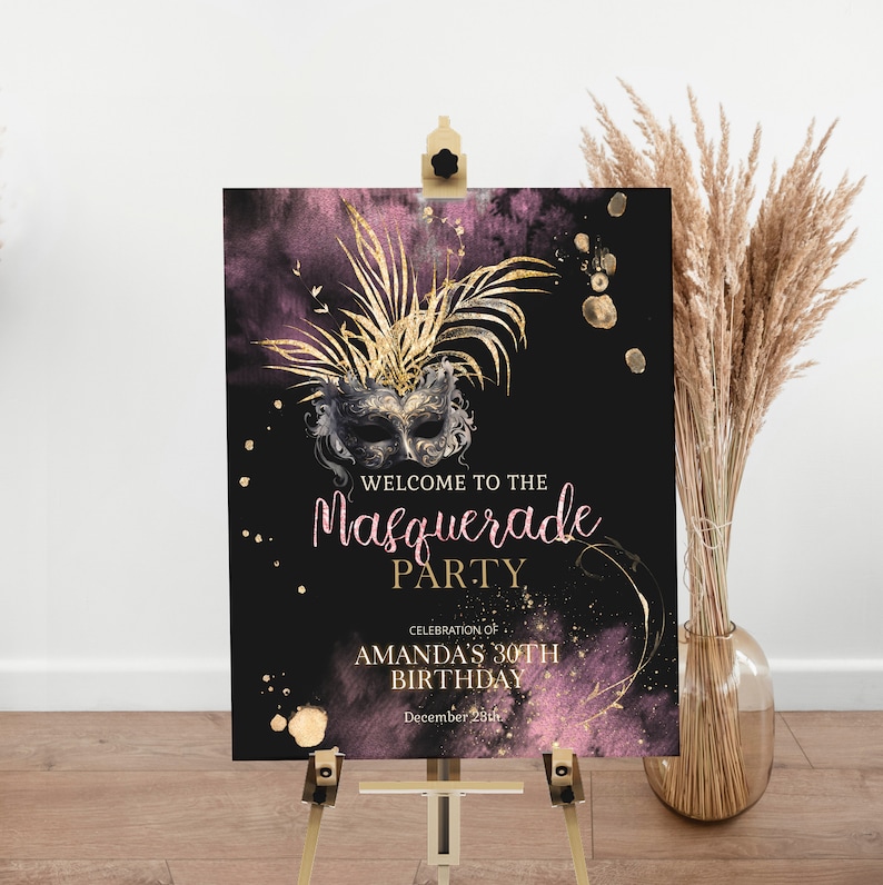 Masquerade Party Welcome Poster, Birthday Welcome Sign Template ...