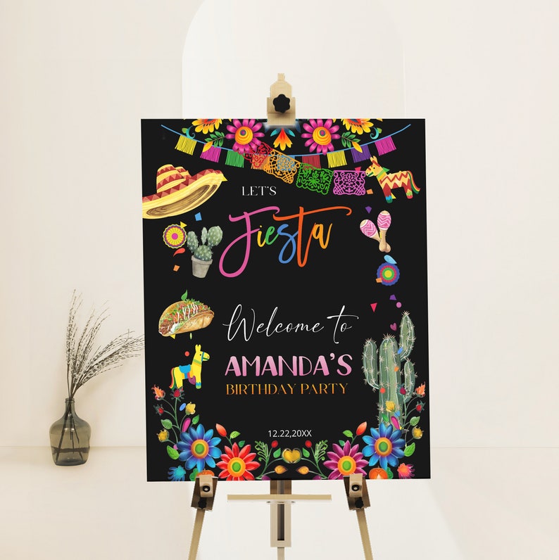 Fiesta Birthday Welcome Sign Template, Editable Fiesta Party Welcome ...