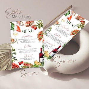 Italian Theme Menu Card Template, Pizza Party Menu, Editable Menu Card ...