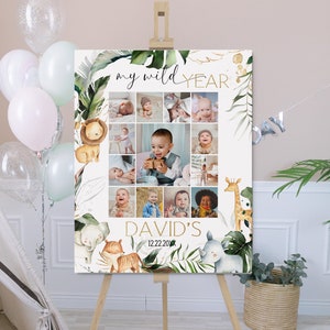 My Wild One 1st Birthday Photo Collage, Printable Jungle First Year ...