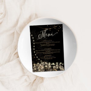 Editable Black and Gold Menu Cards, Elegant Birthday Dinner Menu, Table ...