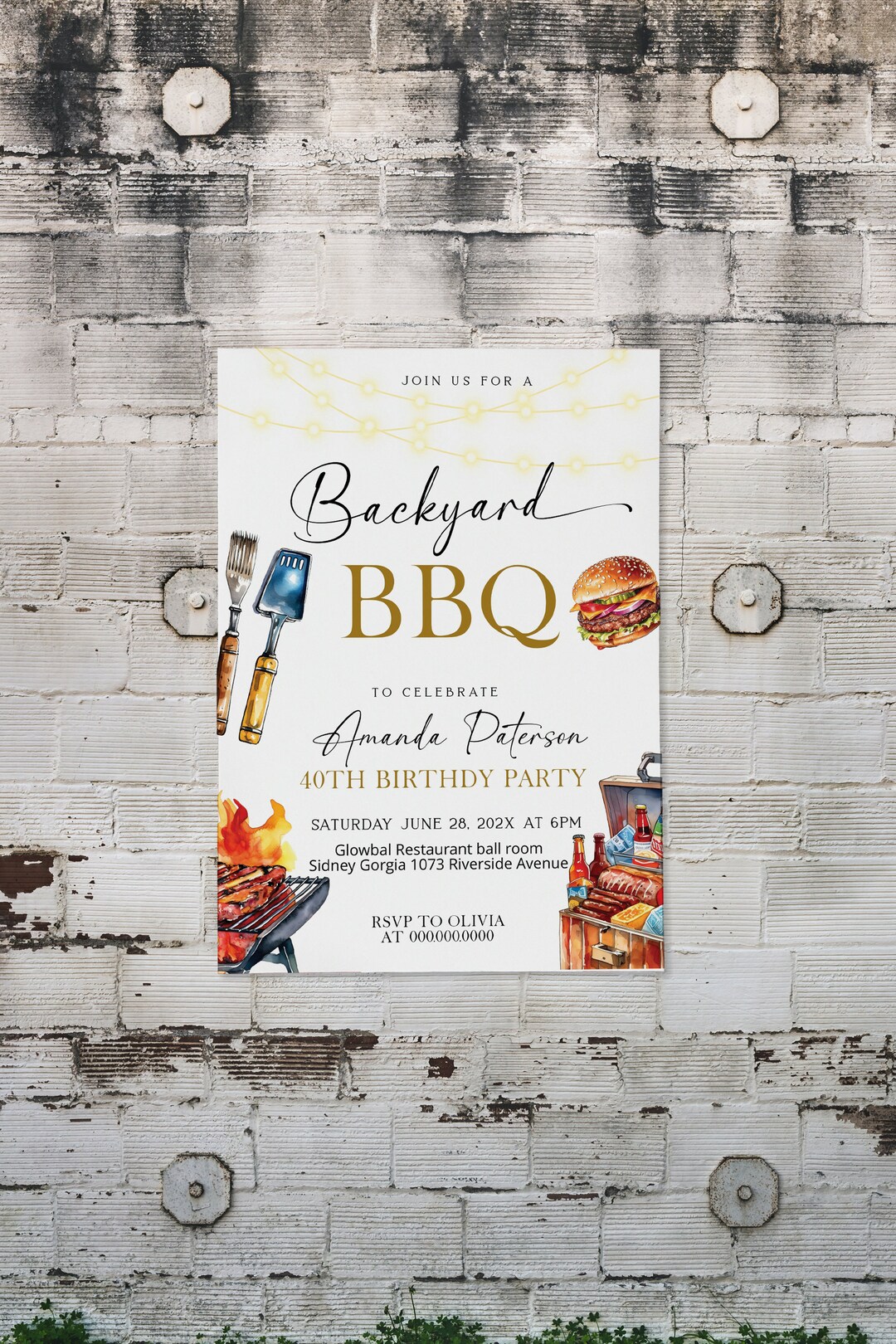 Backyard BBQ 40th Birthday Invitation, Grill & Chill (editable ...