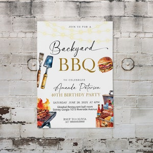 BBQ 40th Birthday Party Invitation, Editable Backyard Grill Invitation ...