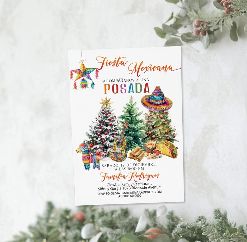 Fiesta Mexicana Posada Party Invitation, Cena De Navidad, Editable ...