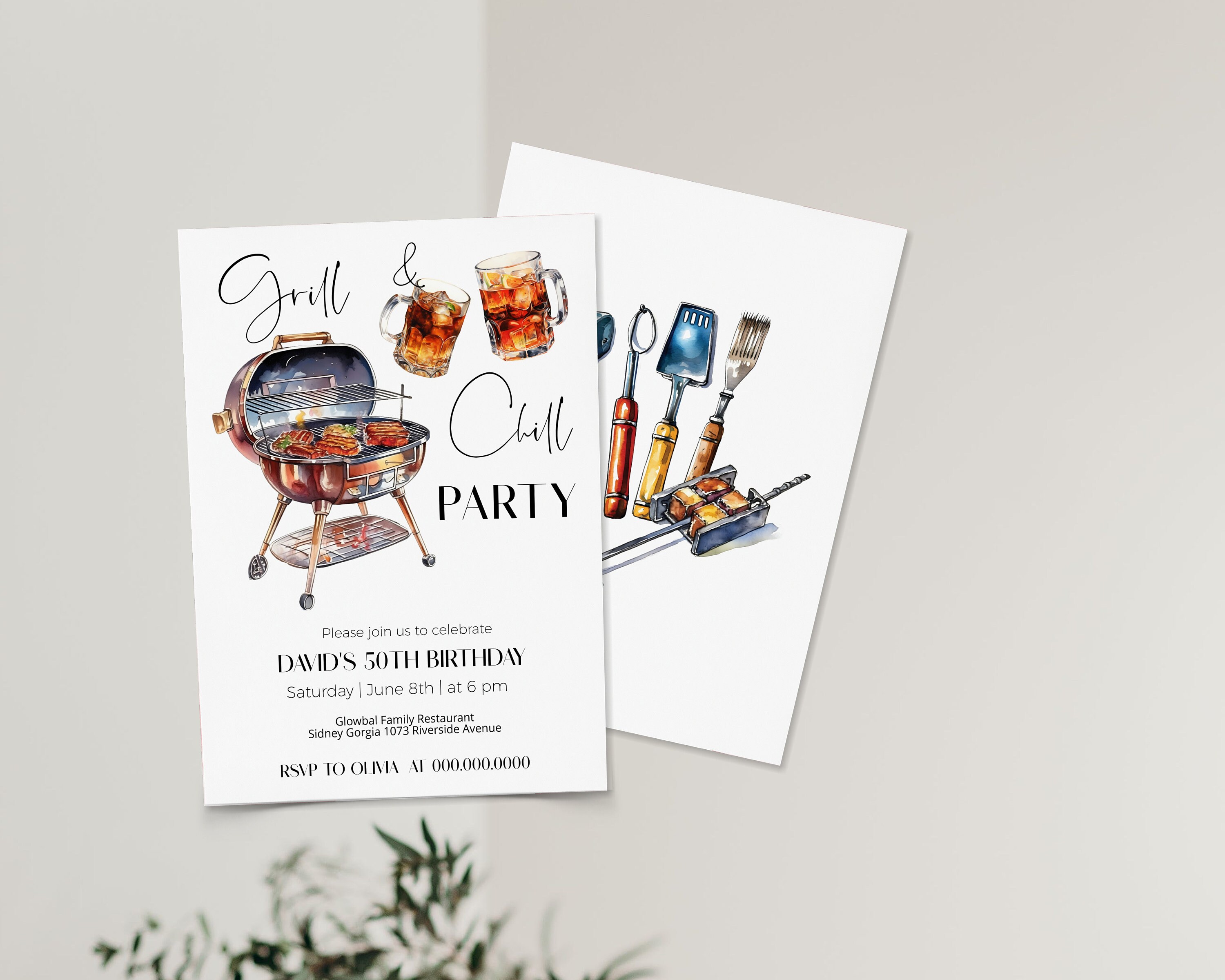 BBQ 50th Birthday Party Invitation, Grill and Chill Party Invite ...