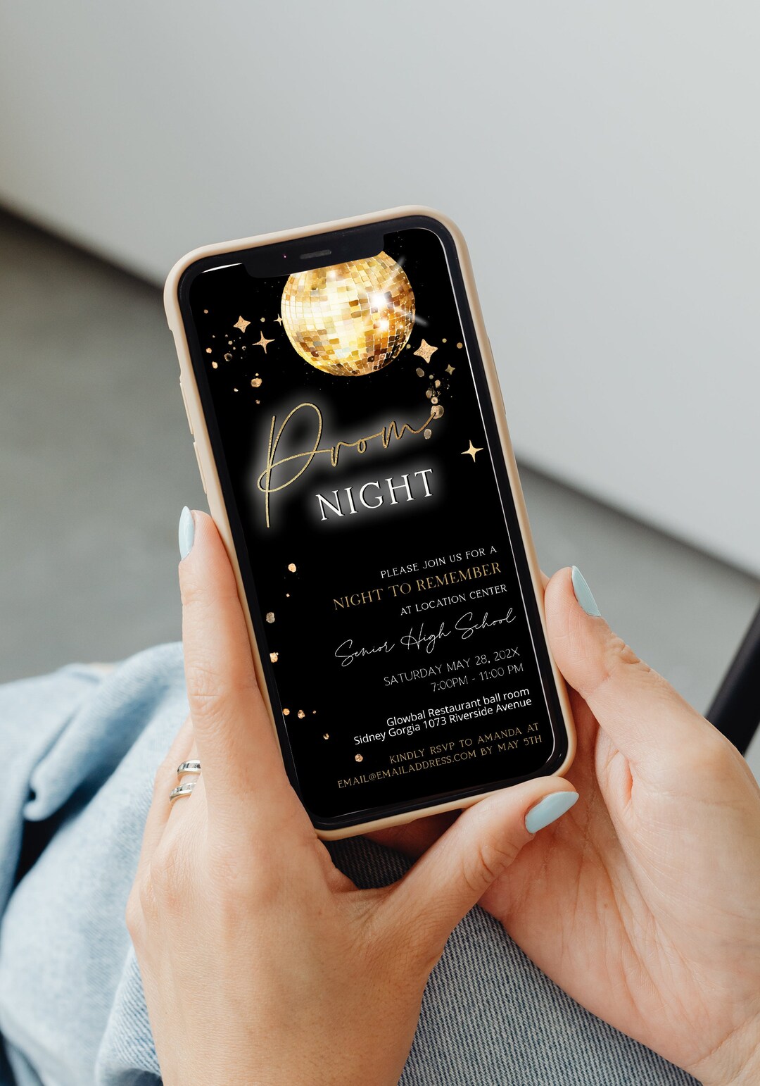 Prom Night Envite Template, Gold Disco Ball Prom Party Invite, Disco ...