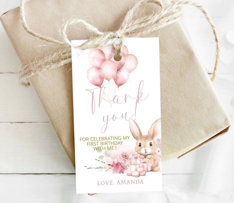 Bunny Favor Tag, Rabbit Birthday Party Favor Tag, Birthday Gift Tags ...