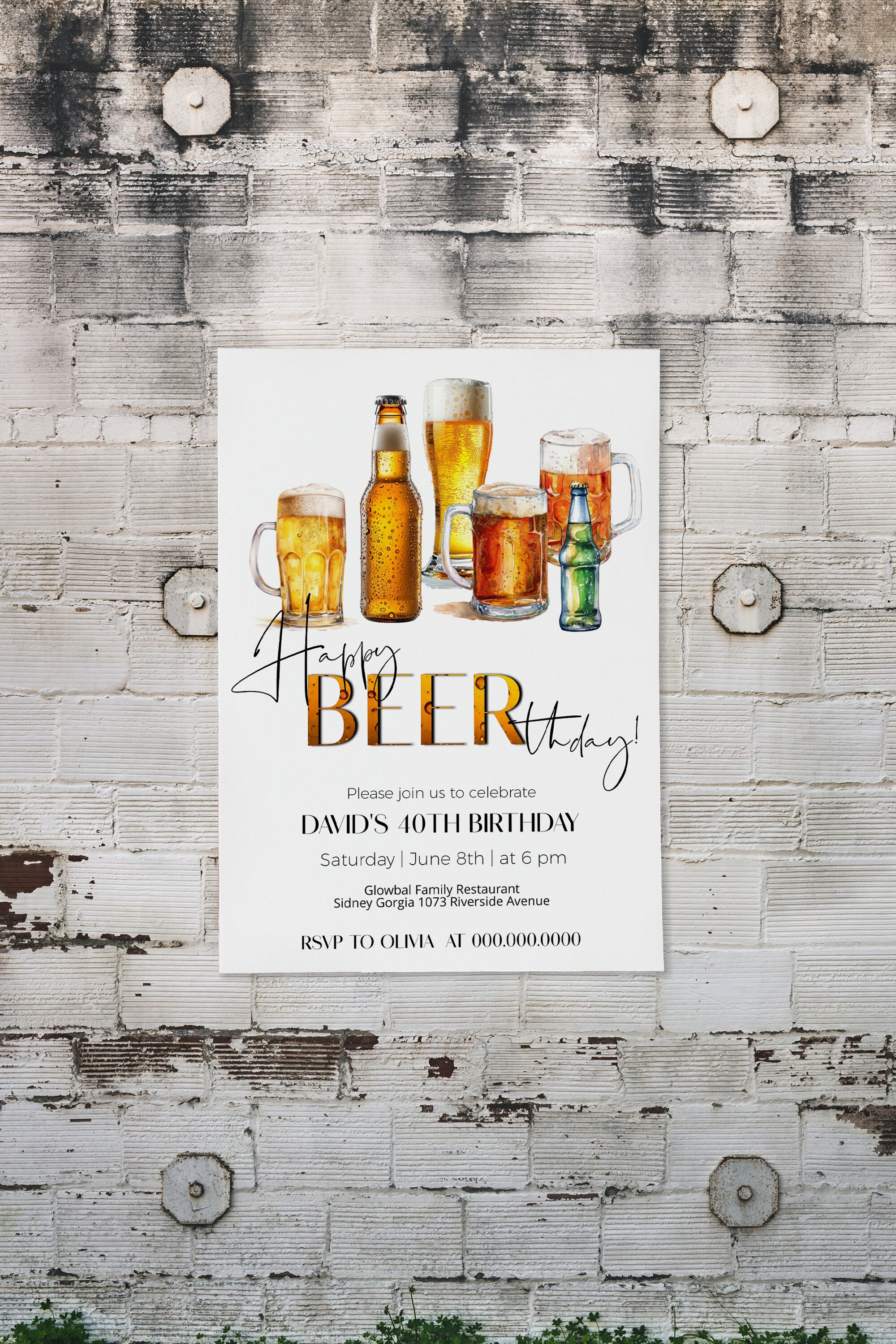 Happy Beerthday Party Invitation Template, Beer Party Invite, Editable ...