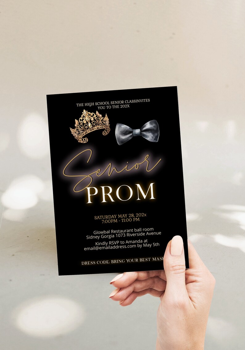 Senior Prom Invite, Prom Party Invitation Template, Editable School ...