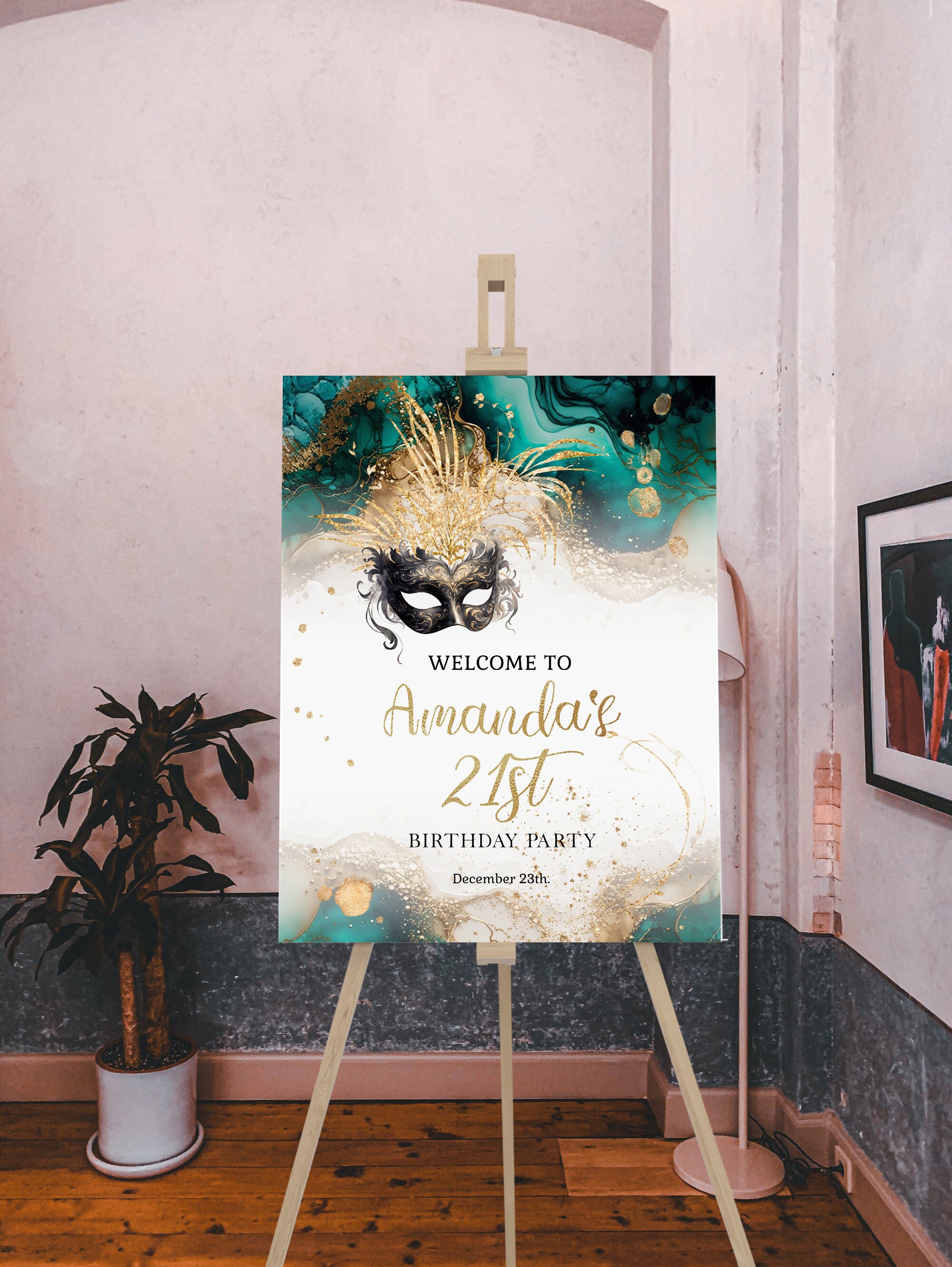 Masked Party Birthday Welcome Sign Template, Printable Masquerade Party ...