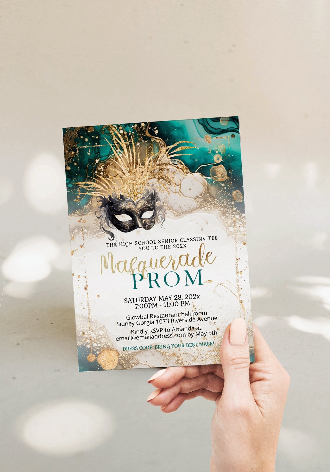Prom Masquerade Party Invitation Template, Masquerade Ball, High School ...