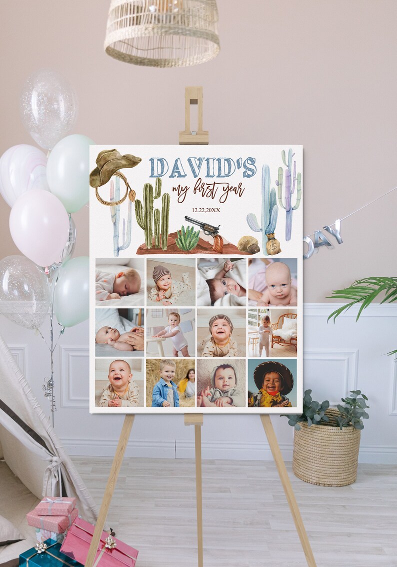Editable Country Western 1st Year Photo Collage Template, First ...