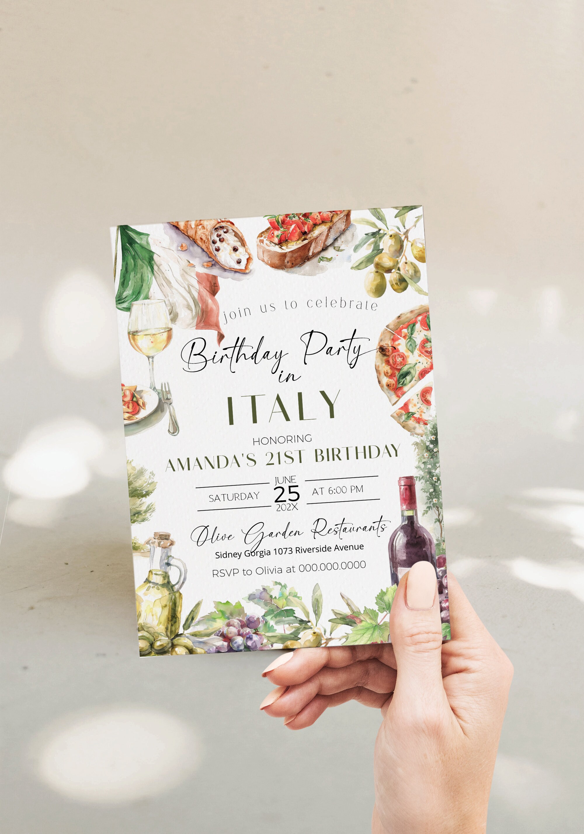Birthday Party in Italy Invitation Template, Editable 21st Birthday ...