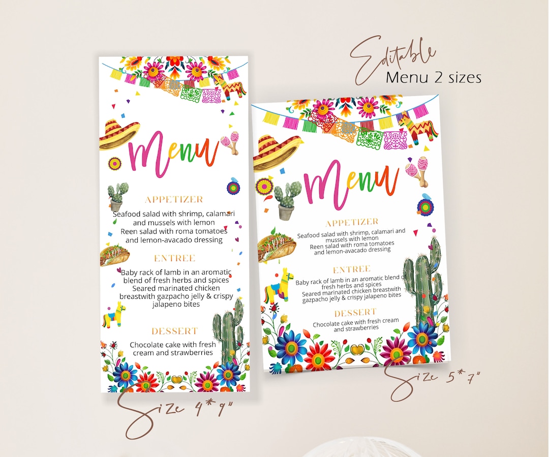 Fiesta Menu Card, Mexican Menu Card, Menu Card, Editable Mexican ...