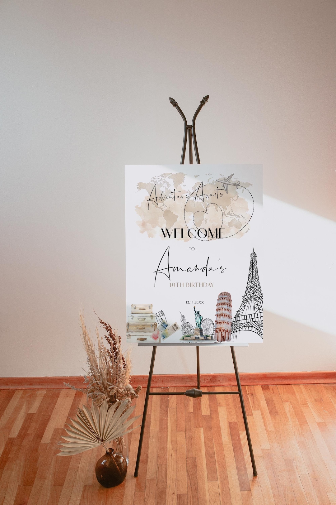 Around the World Birthday Welcome Sign Template, Editable Adventure ...