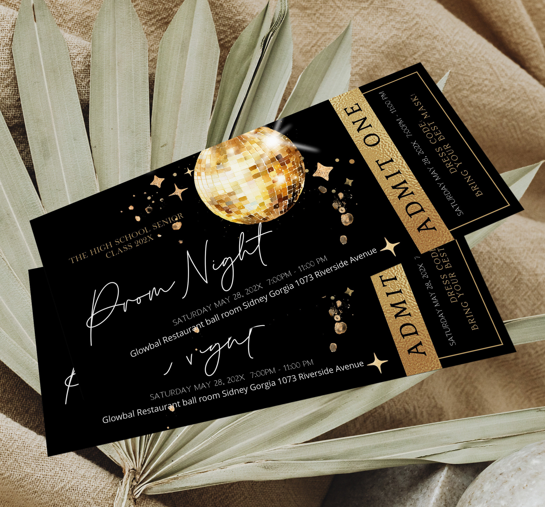 Disco Prom Party Ticket Template, Disco Prom Night Tickets, Editable ...