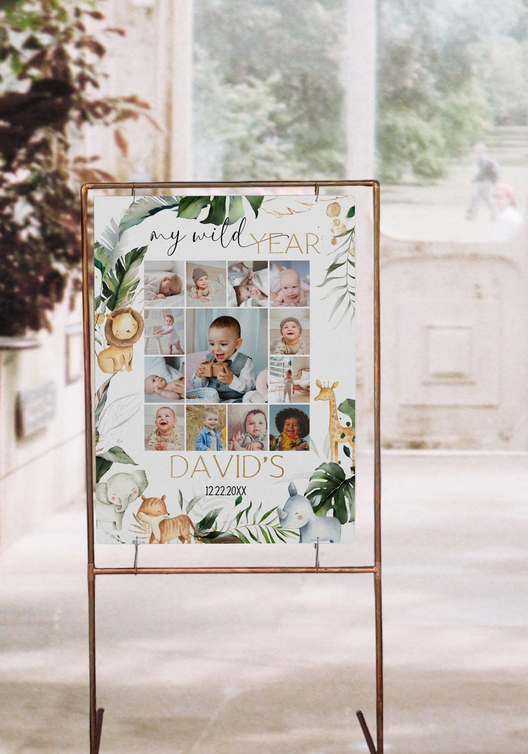 My Wild One 1st Birthday Photo Collage, Printable Jungle First Year ...