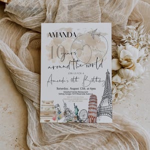 Around the World Birthday Invitation Template, Travel Birthday Party ...