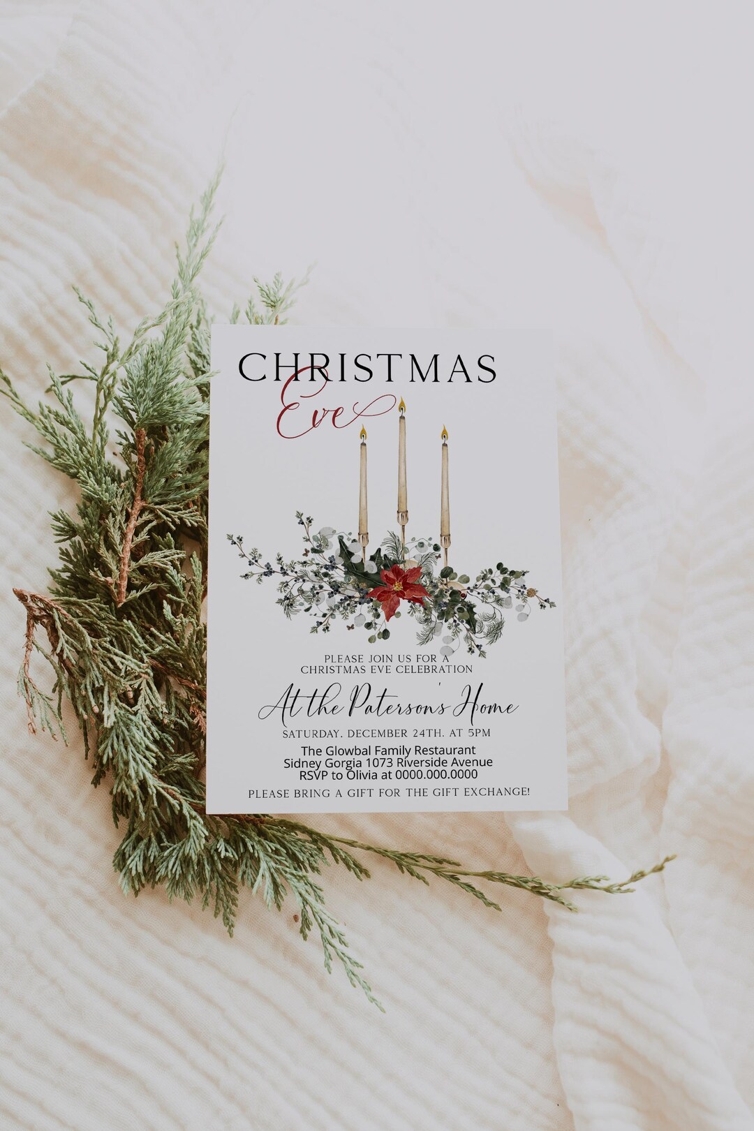 Christmas Eve Invitation Template, Editable Christmas Party Invite ...