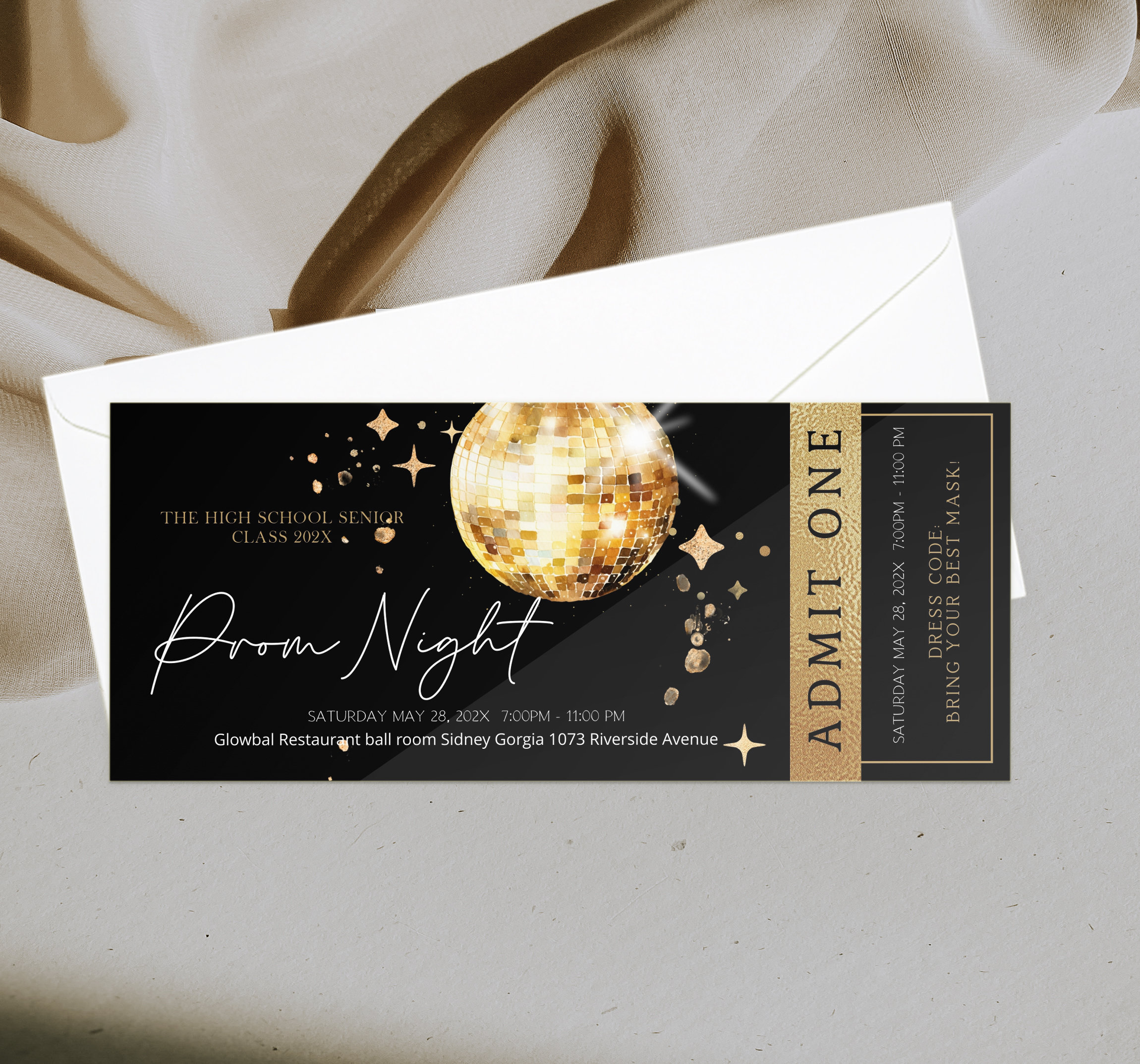 Disco Prom Party Ticket Template, Disco Prom Night Tickets, Editable ...