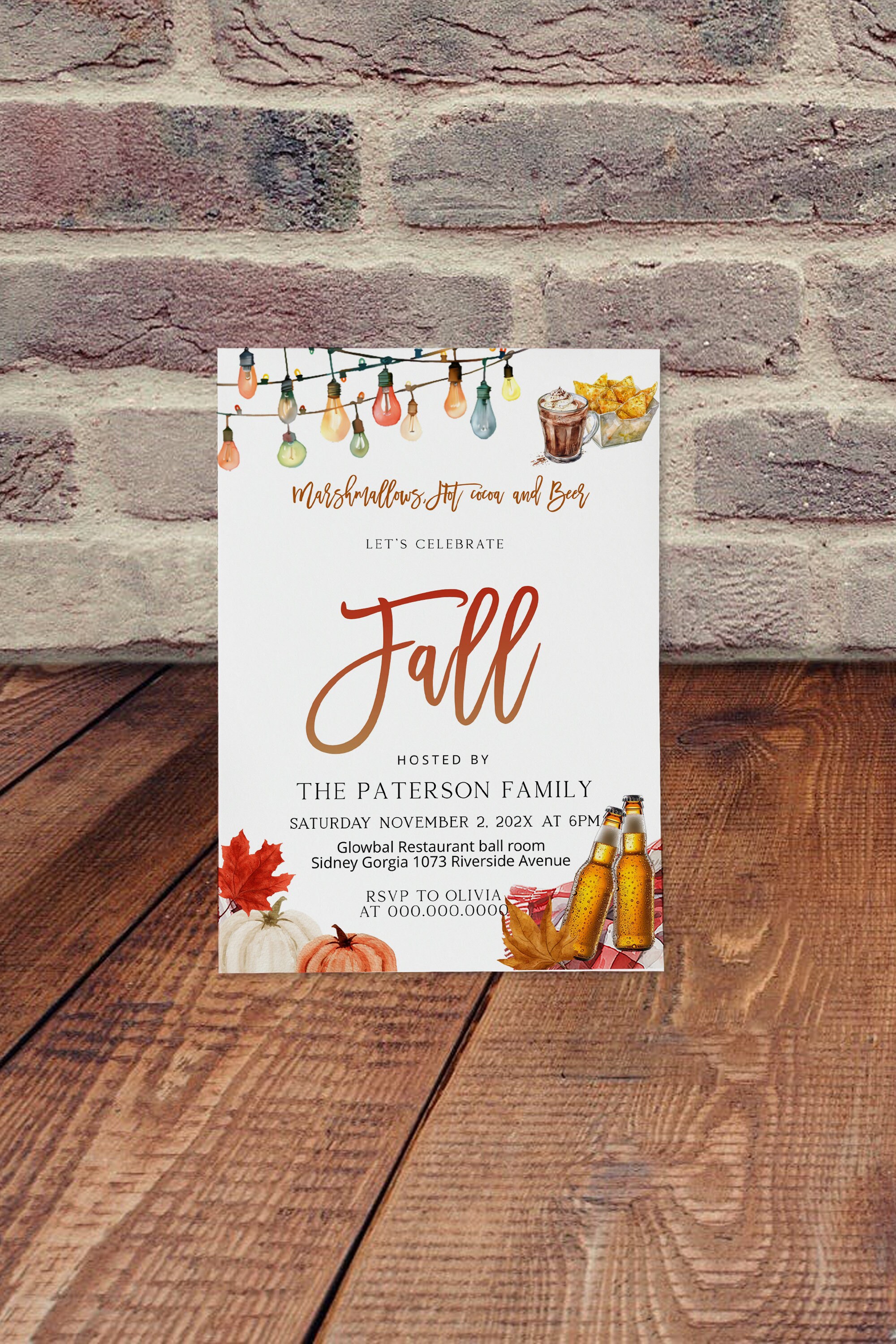 Fall Party Invitation Template, Autumn Harvest Party Invitation, Fall ...