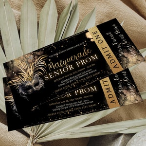 Masquerade Senior Prom Ticket, Prom Tickets Template, Editable ...