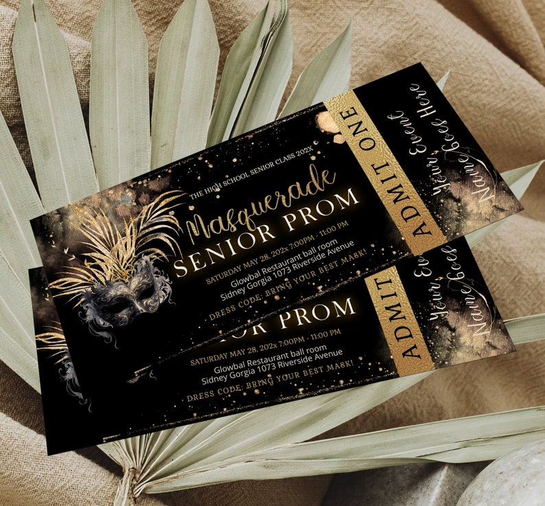 Masquerade Senior Prom Ticket, Prom Tickets Template, Editable ...
