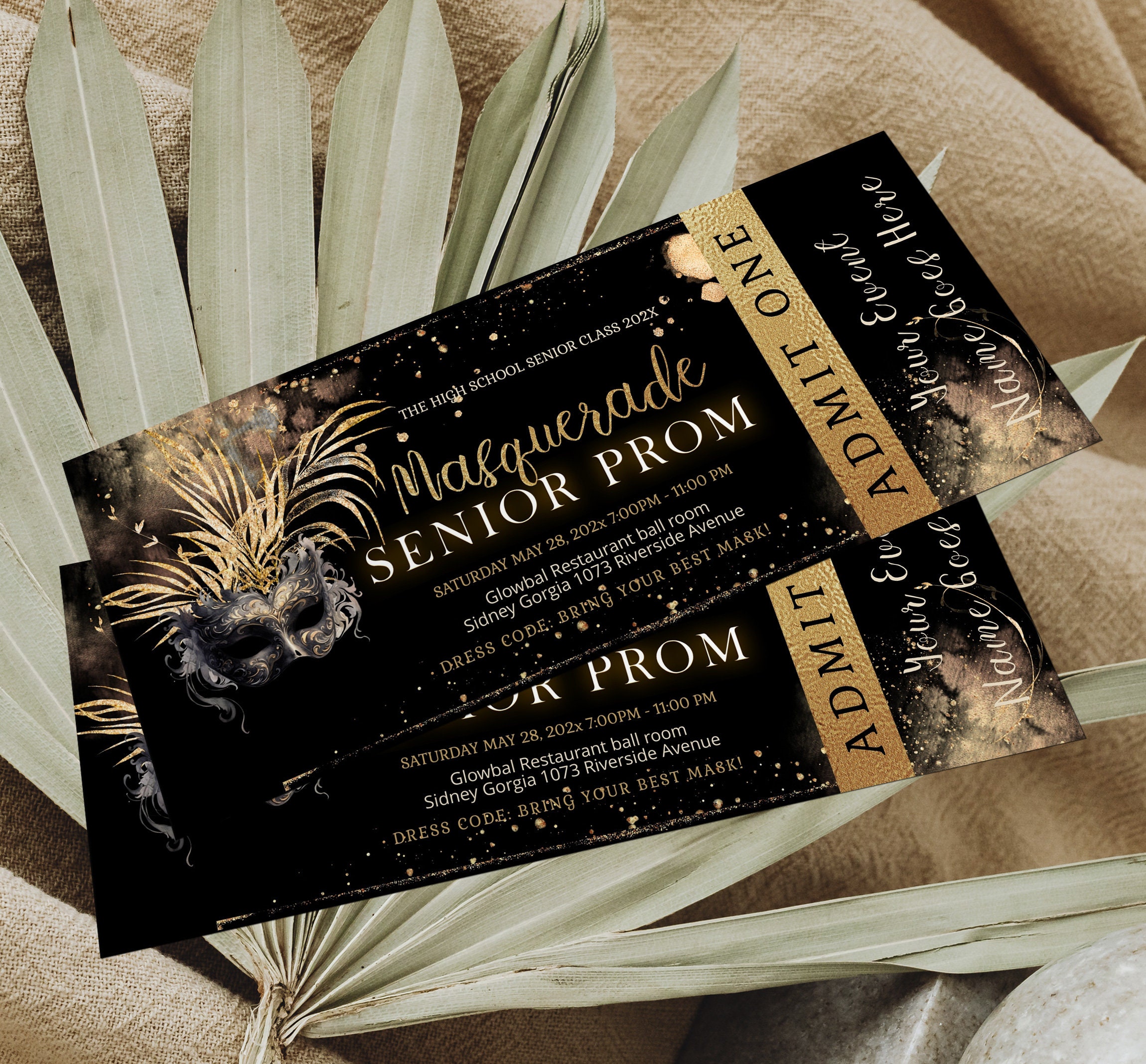 Masquerade Senior Prom Ticket, Prom Tickets Template, Editable ...
