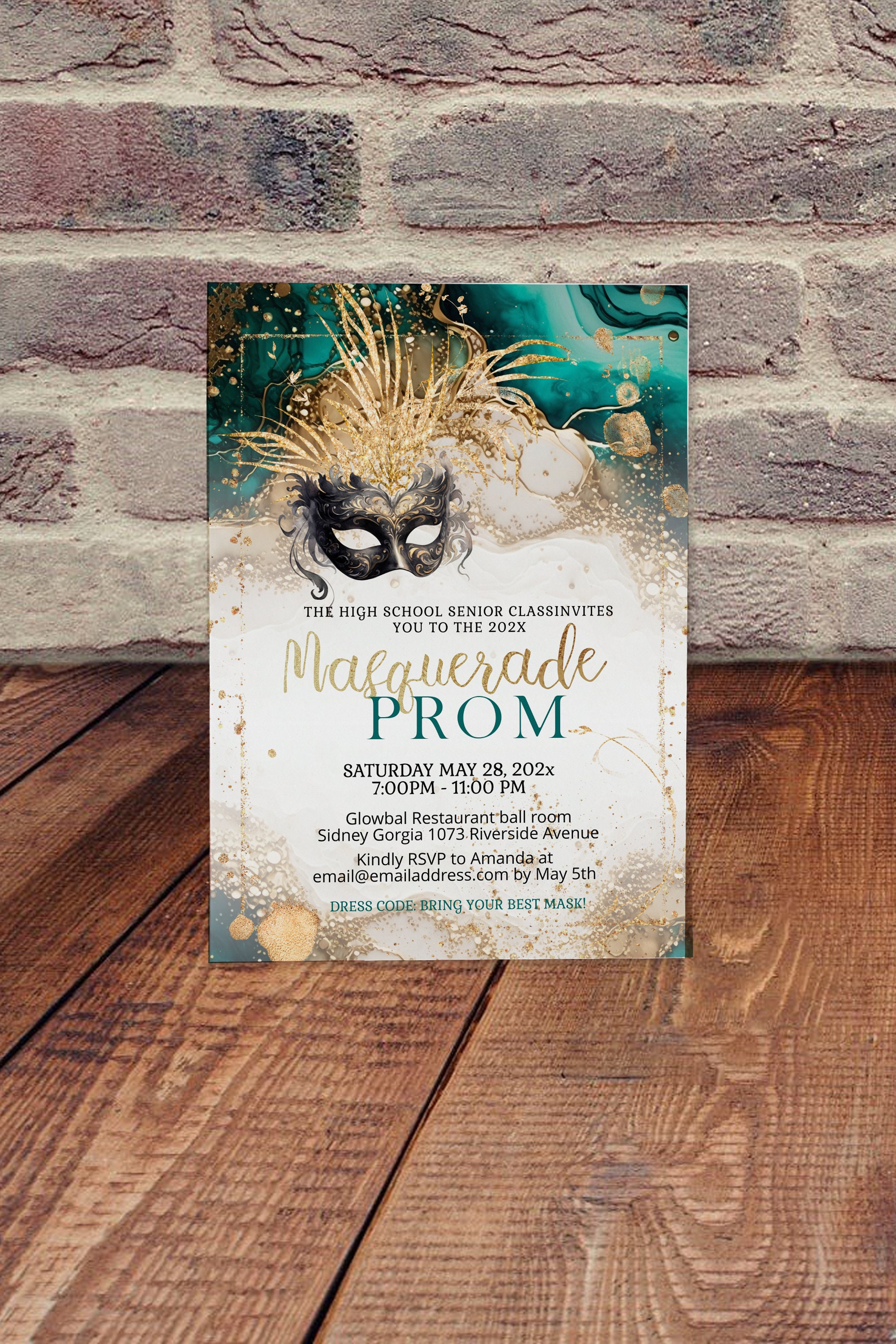 Prom Masquerade Party Invitation Template, Masquerade Ball, High School ...