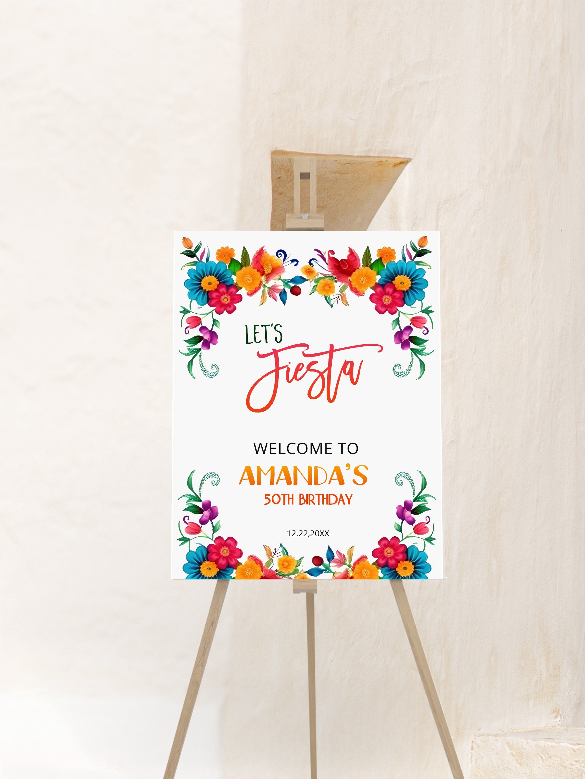 Lets Fiesta Birthday Welcome Sign, Floral Fiesta Birthday Welcome Sign ...