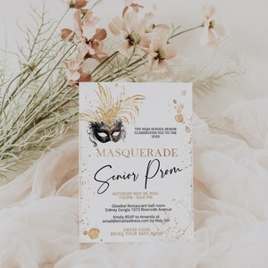 Senior Prom Invite, Masquerade Prom Invitation Template, Editable ...