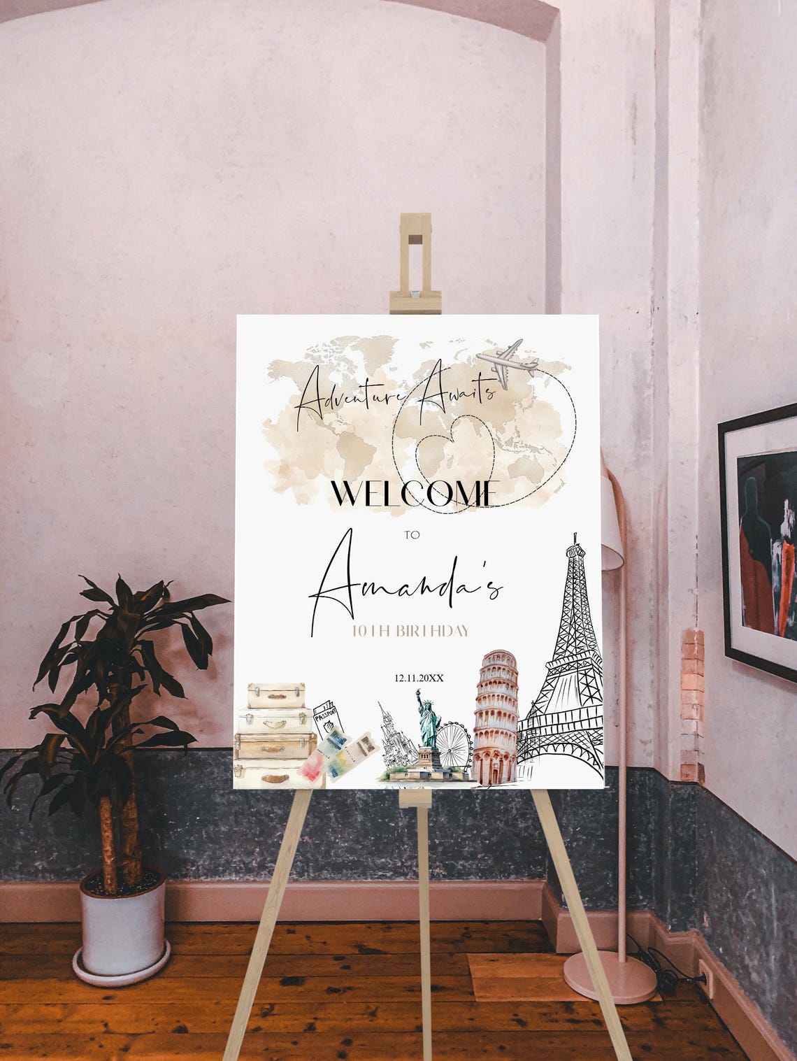 Around the World Birthday Welcome Sign Template, Editable Adventure ...