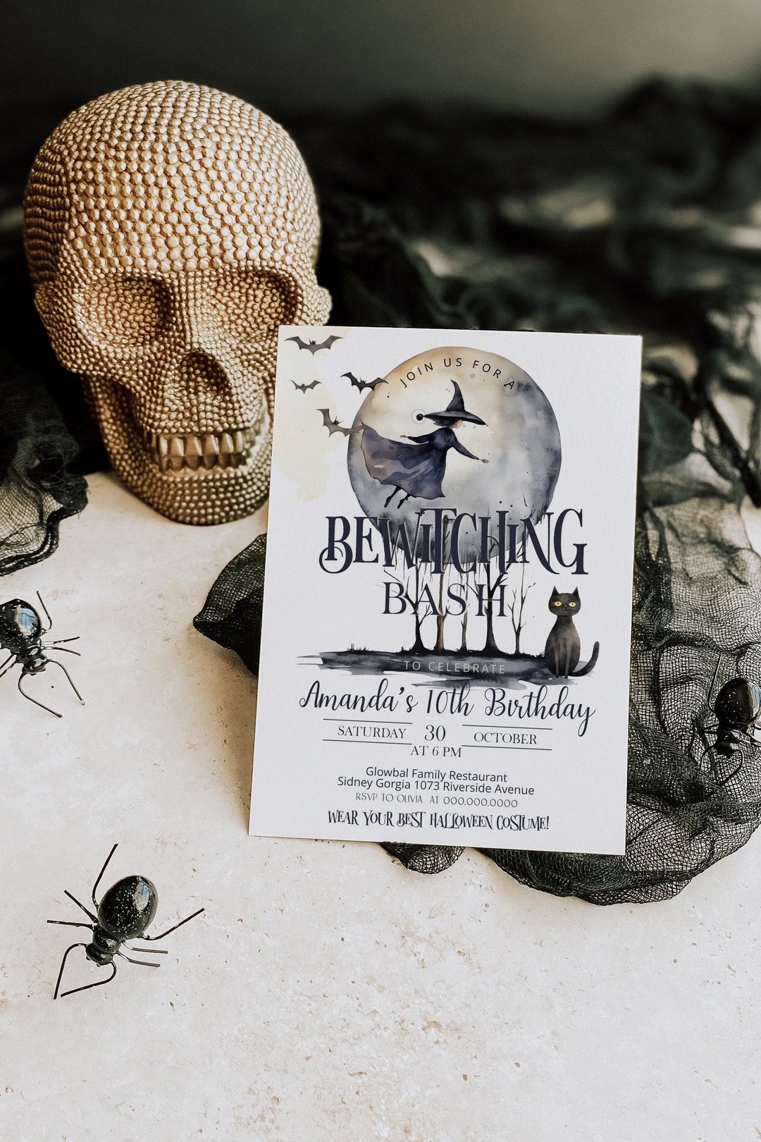 Bewitching Bash Birthday Invite Template, Witch Moon Invitation ...