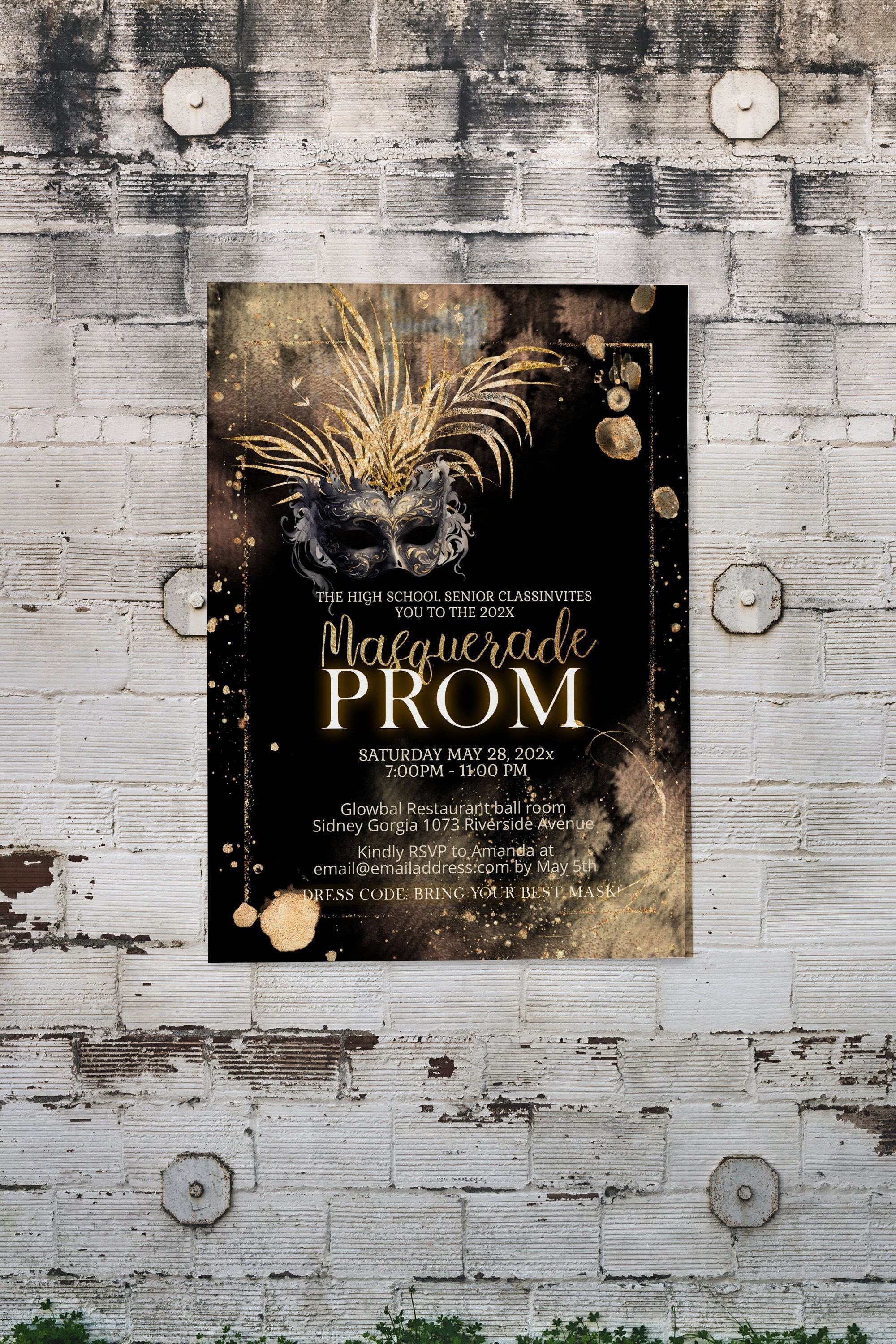 Masquerade Ball, Prom Masquerade Party Invitation Template, High School ...