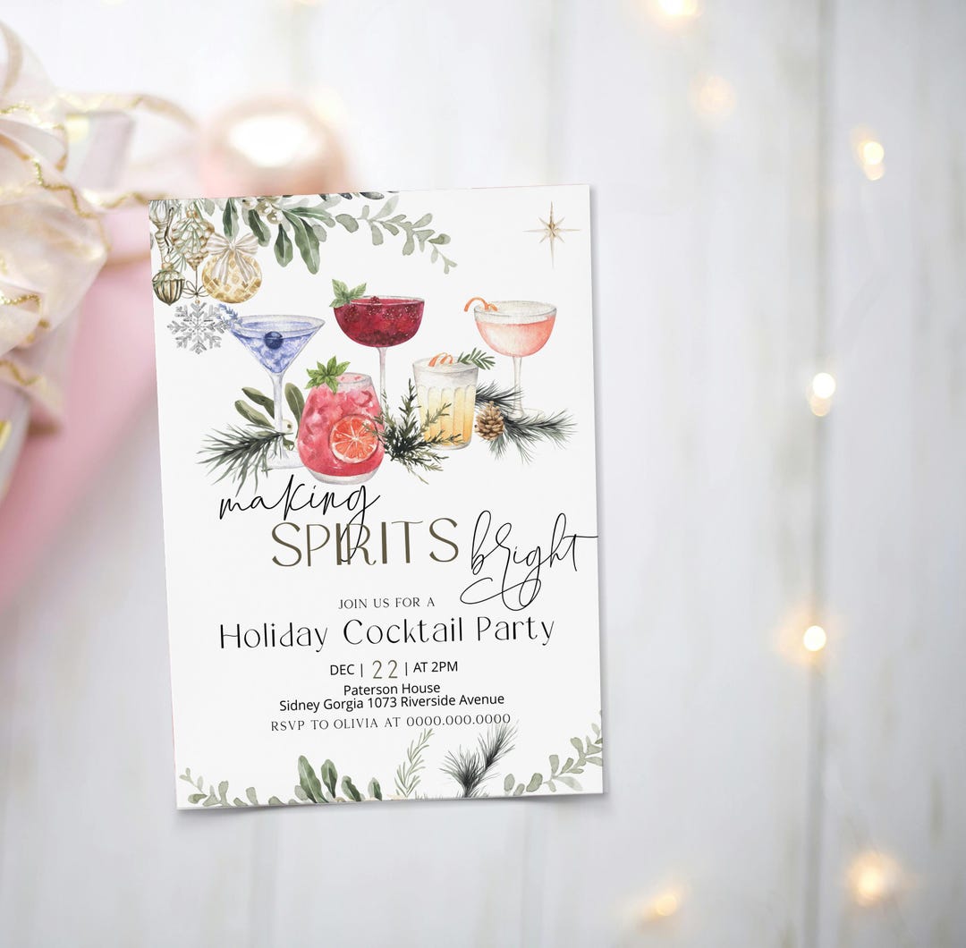 Making Spirits Bright Party Invitation Template, Holiday Cocktail Party ...