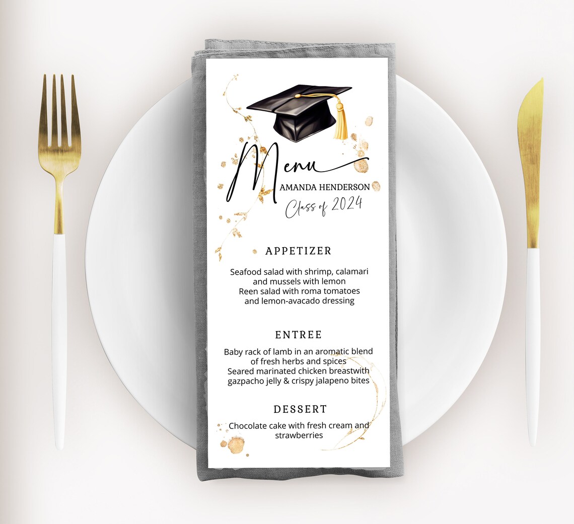 Graduation Dinner Menu, Grad Party Menu, Dinner Menu Template ...
