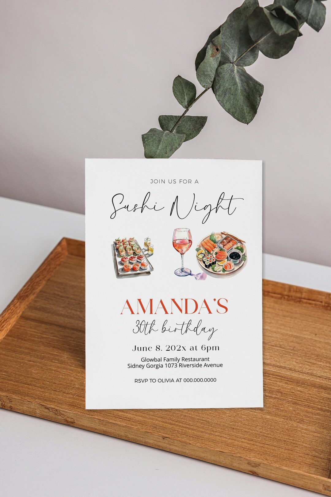 Sushi Night Birthday Invitation Template, Wine and Sushi Invite ...