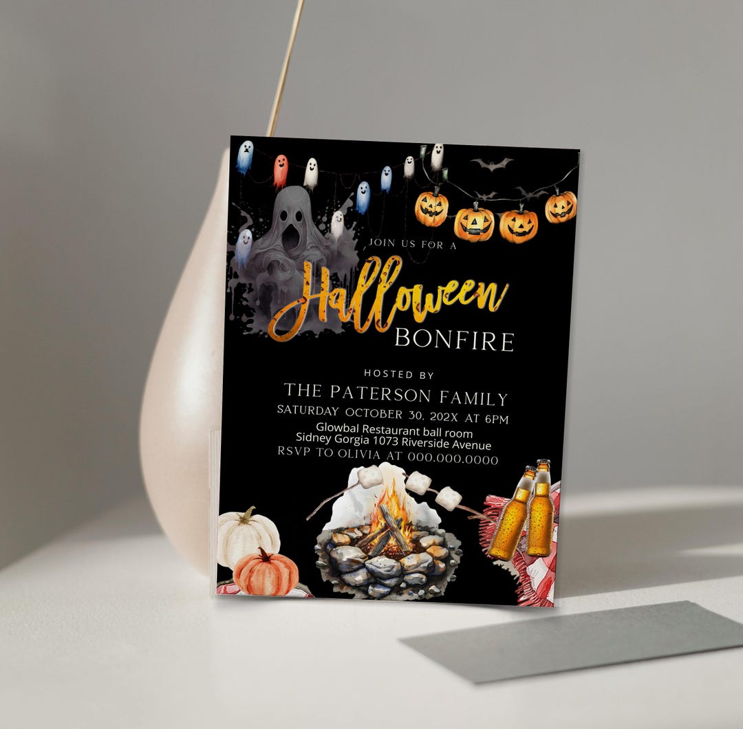 Halloween Bonfire Party Invitation Template, Halloween BBQ Party ...