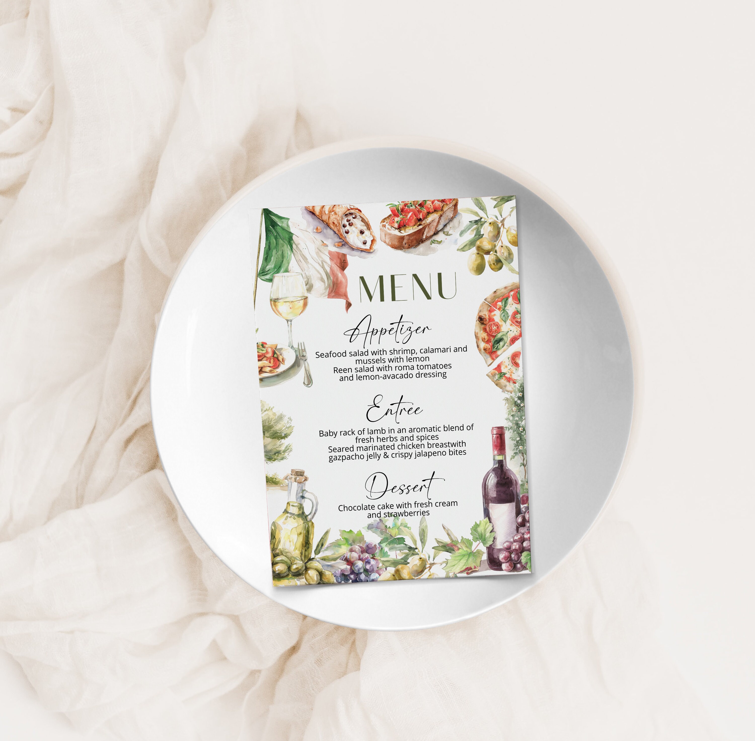 Italian Dinner Menu Card, Editable Italian Theme Menu Template, Pizza ...